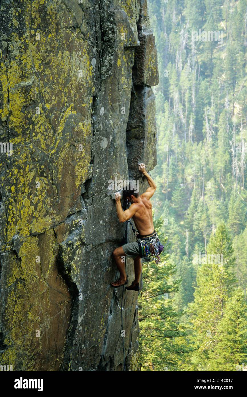 Scott Stanley climbing Theoretically 5 10 Practice Rock Hyalite Canyon ...