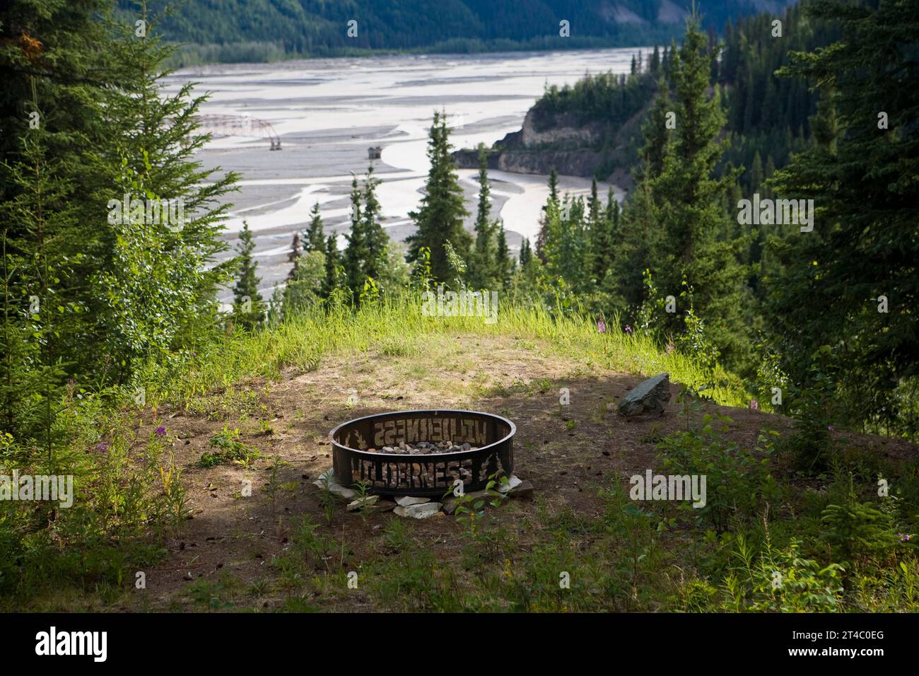 A fire pit, at a wilderness lodge near McCarthy, Wrangell-St. Elias ...