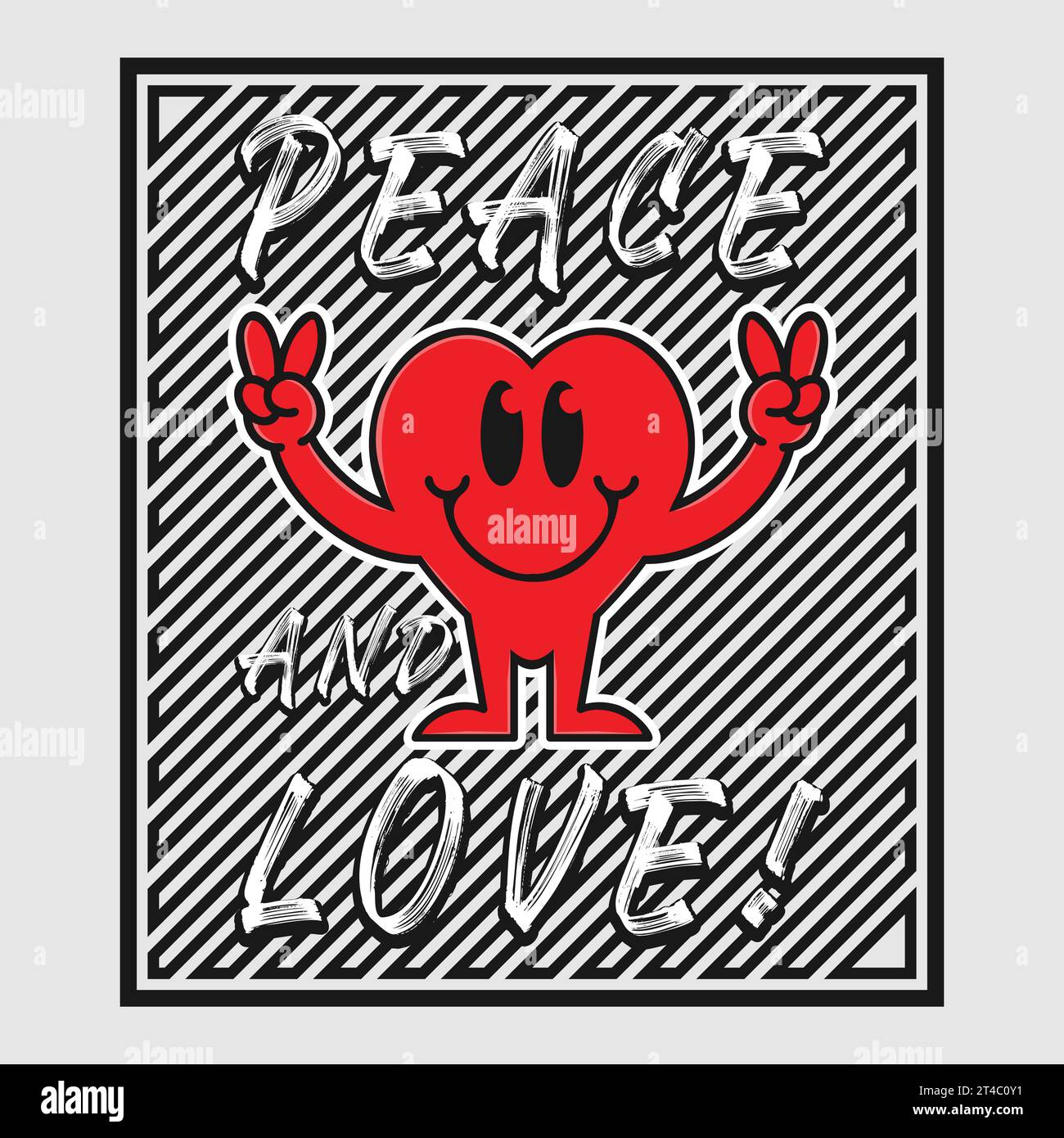 Heart emoji cartoon with peace and love phrase. Positive quotes ...