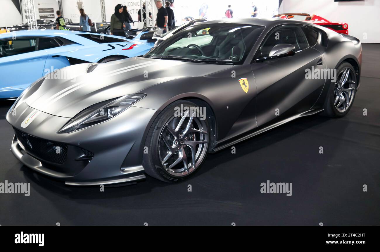 Three-quarter front view of a 2019, Ferrari 812 Superfast, in the ...