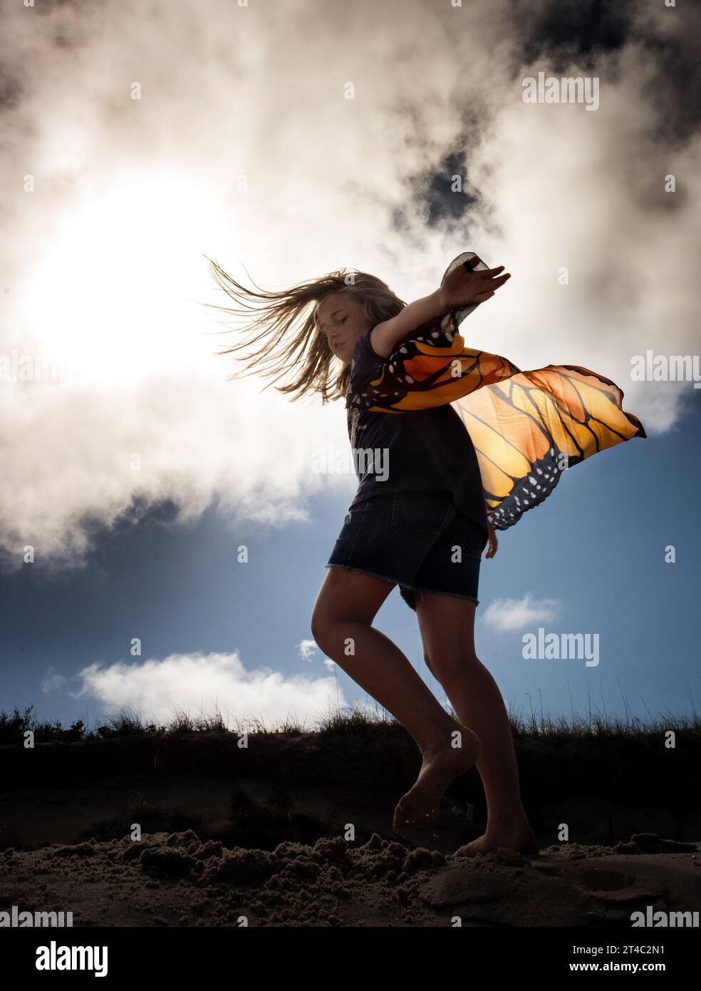 Girl spinning with butterfly wings outdoors Stock Photo - Alamy