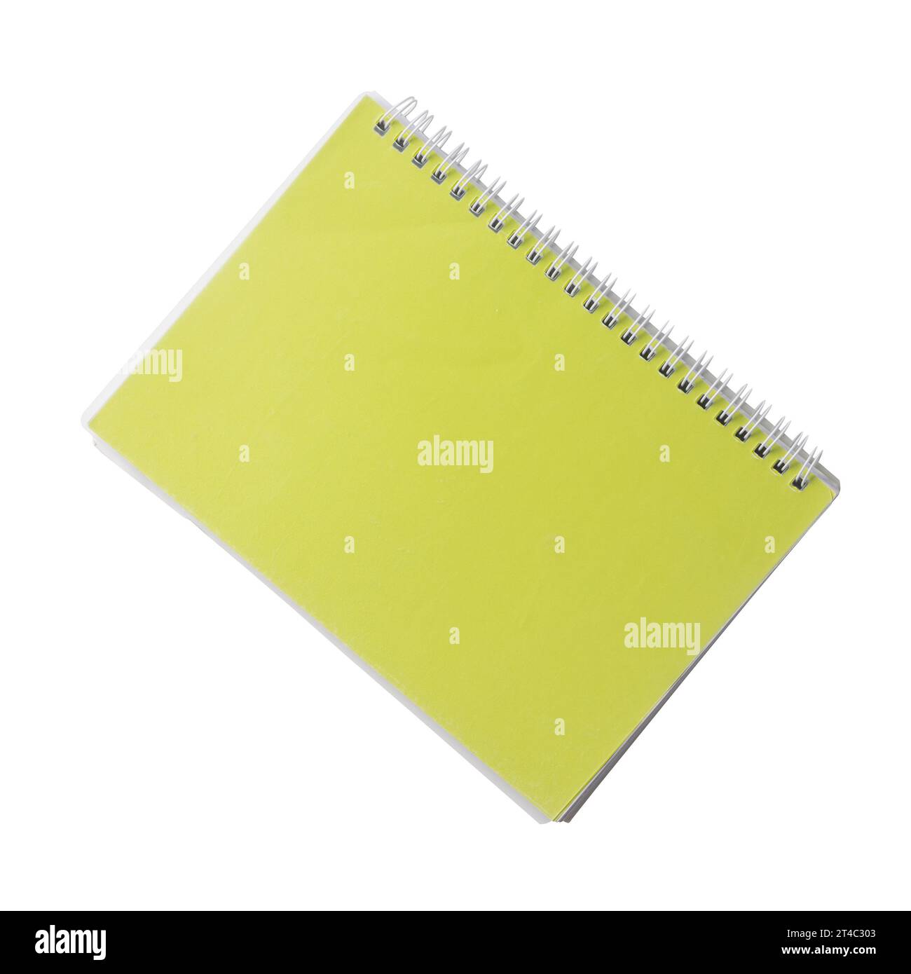 Closed paper notebook with neon green cover, spiral binding. Realistic ...