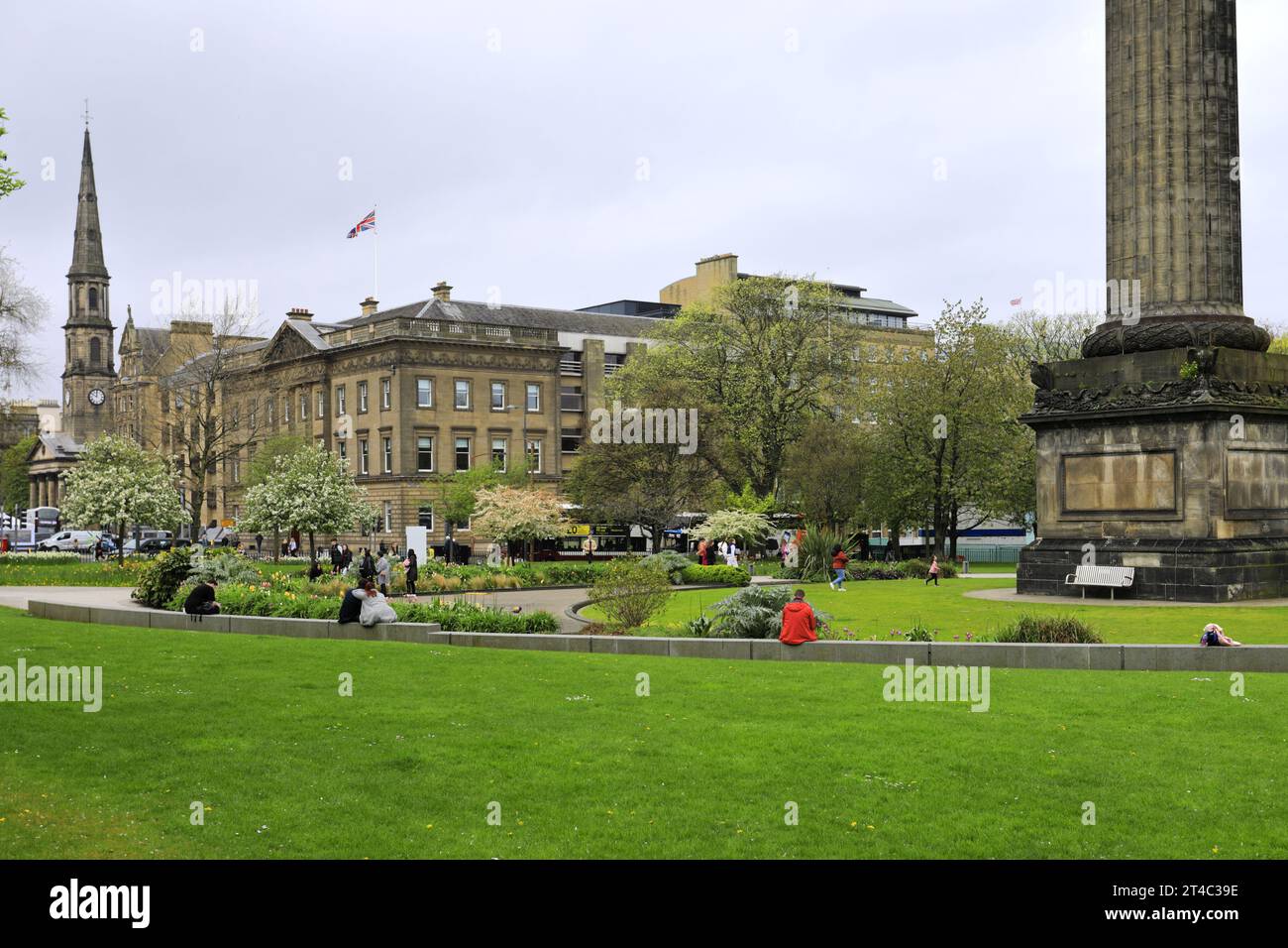 Spring view over St Andrew square gardens, Edinburgh, Scotland, UK ...