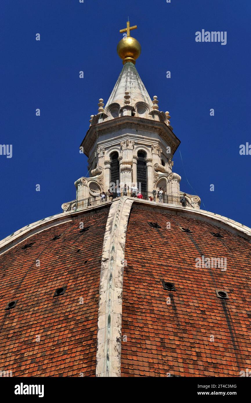 White marble tower or lantern at the summit of the octagonal dome of ...