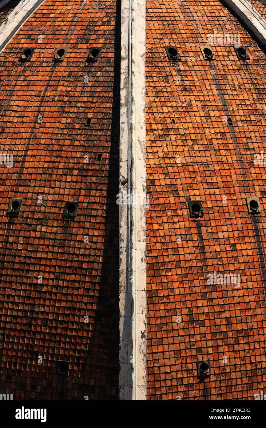 White marble ribs and terracotta tiles of the dome of Florence ...