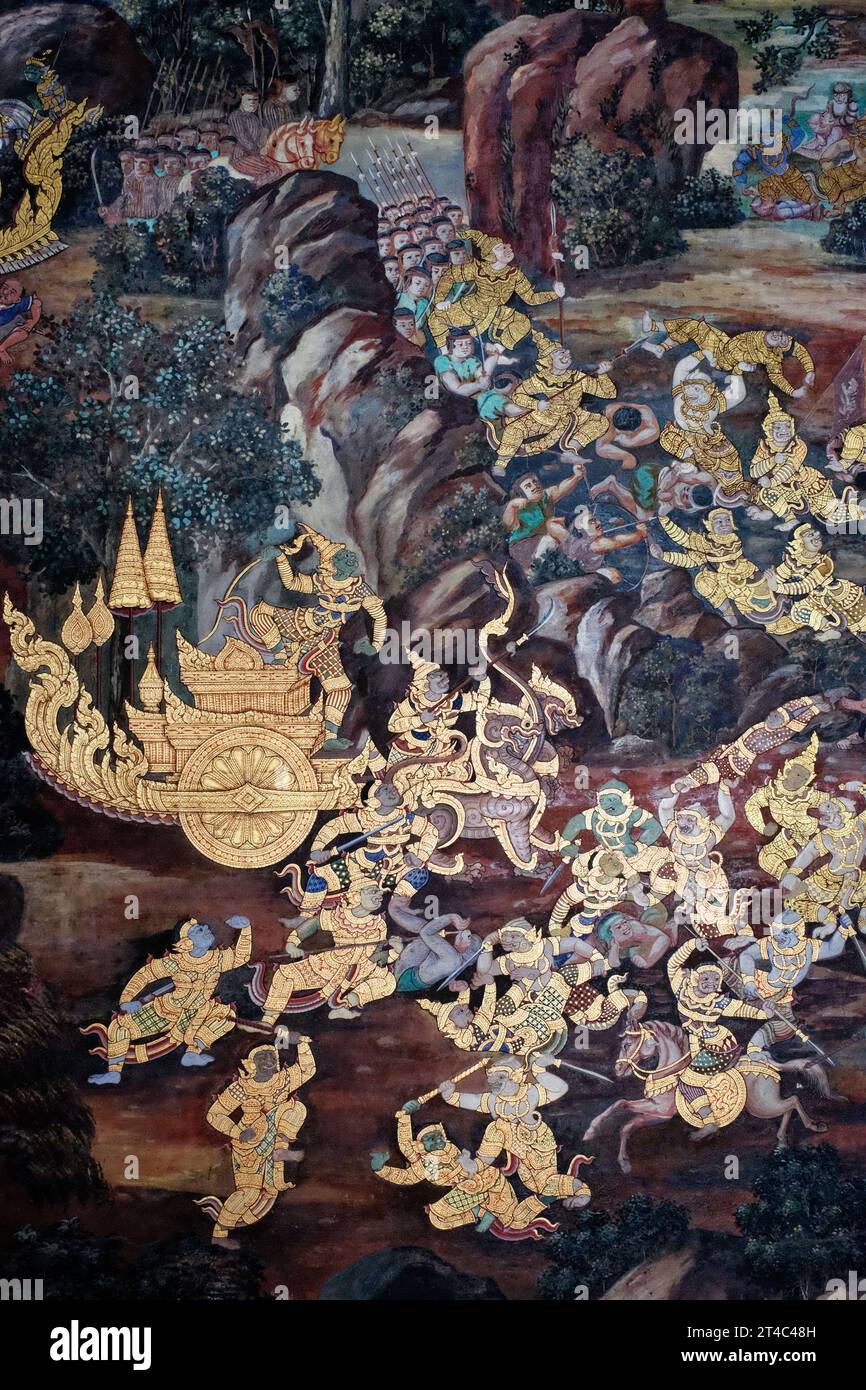 Bangkok, Thailand, December 27, 2018. Adorning the walls of a Thai ...