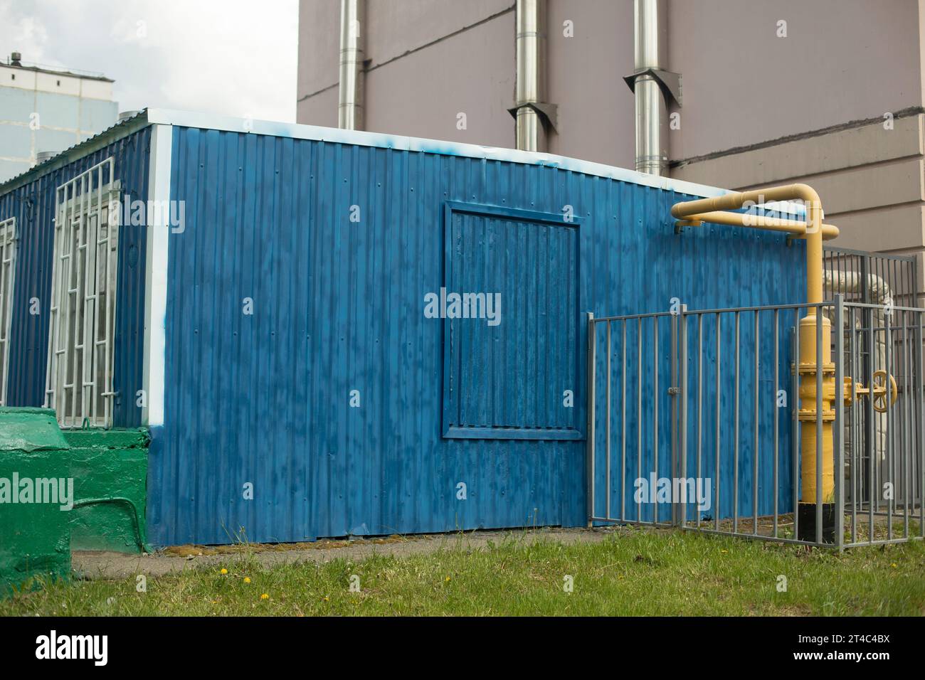 Blue Technical Building. Heating station near house. One-storey ...