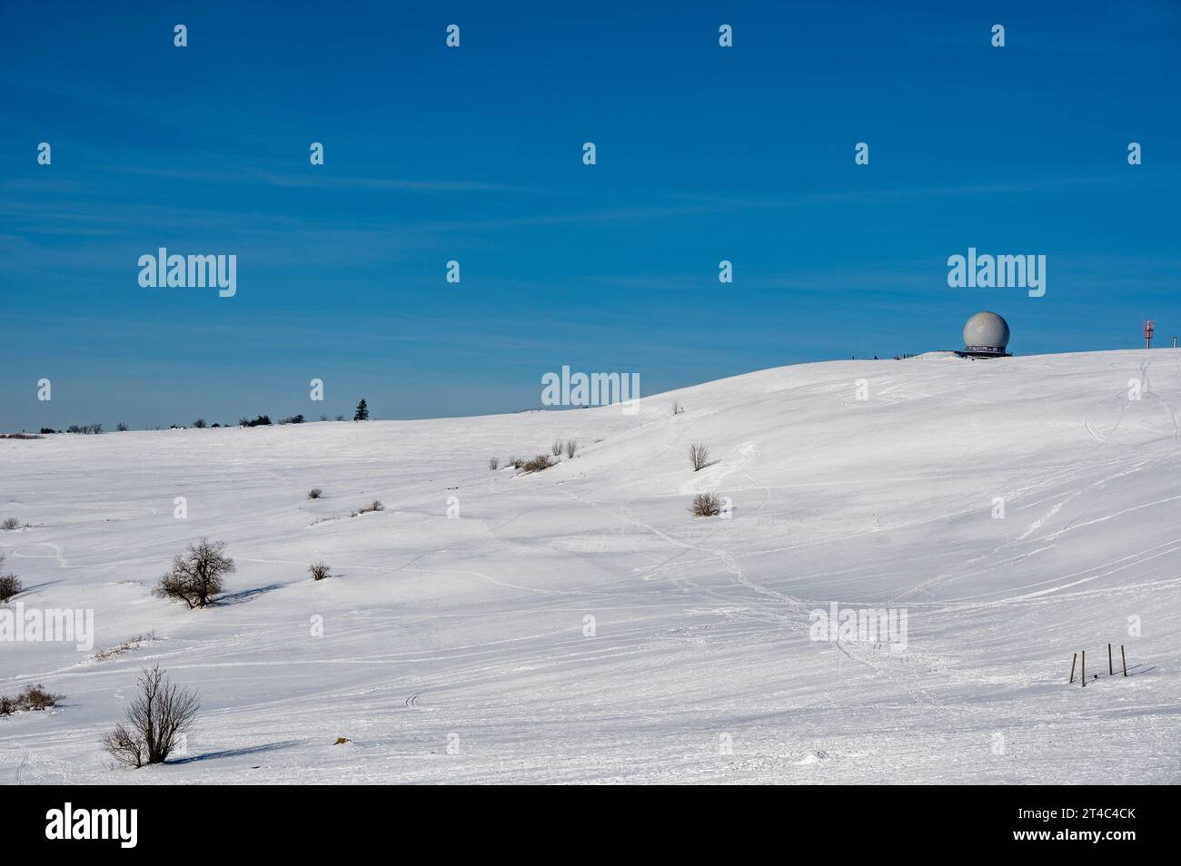 Wasserkuppe with radar dome in Germany on a beautiful winter day with ...
