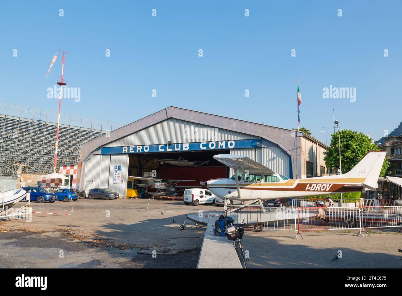 Aero club at the city of Como. Hangar with seaplane, located a few ...