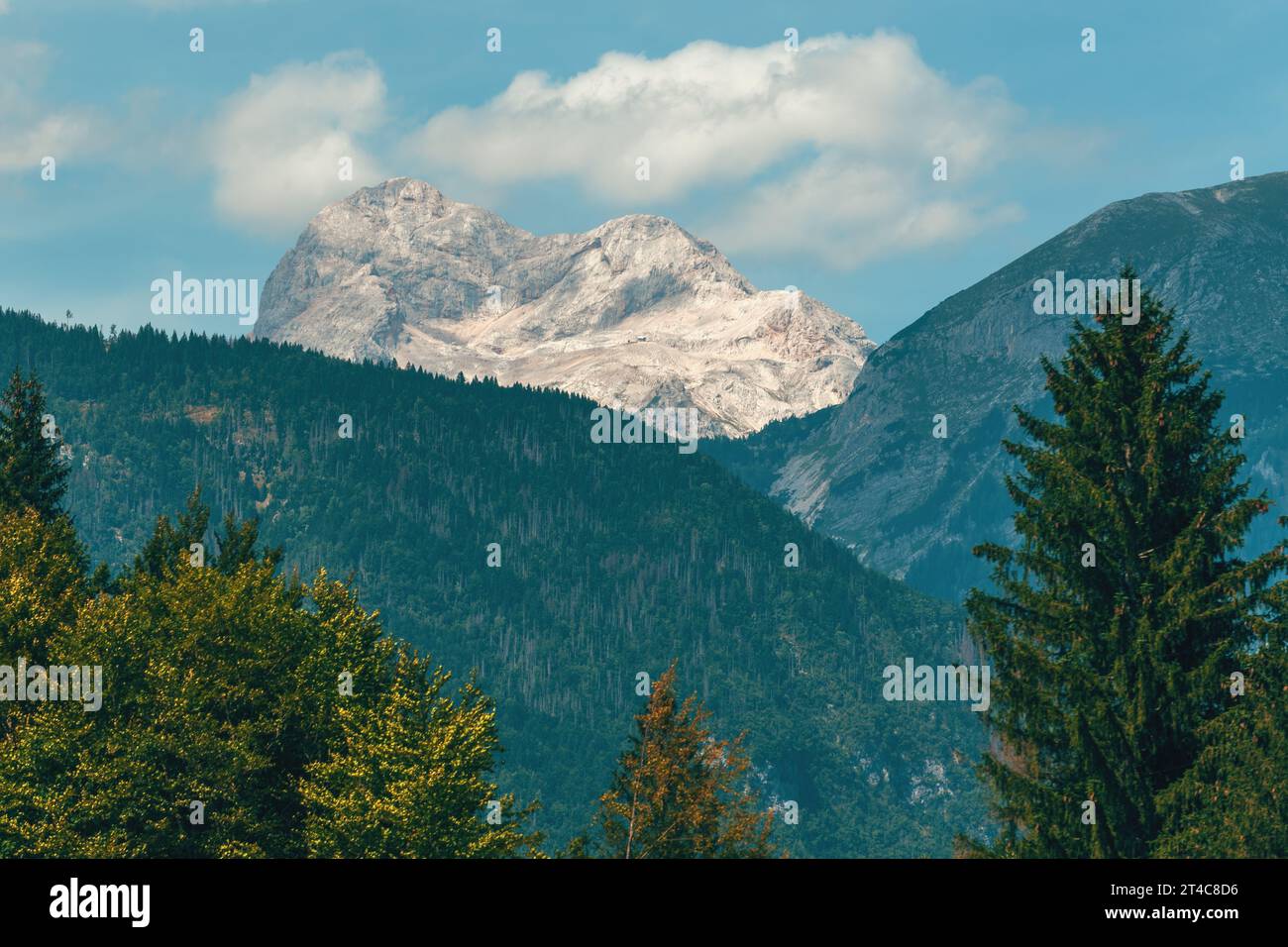 Triglav mountain, highest mountain peak of Slovenian Julian Alps seen ...