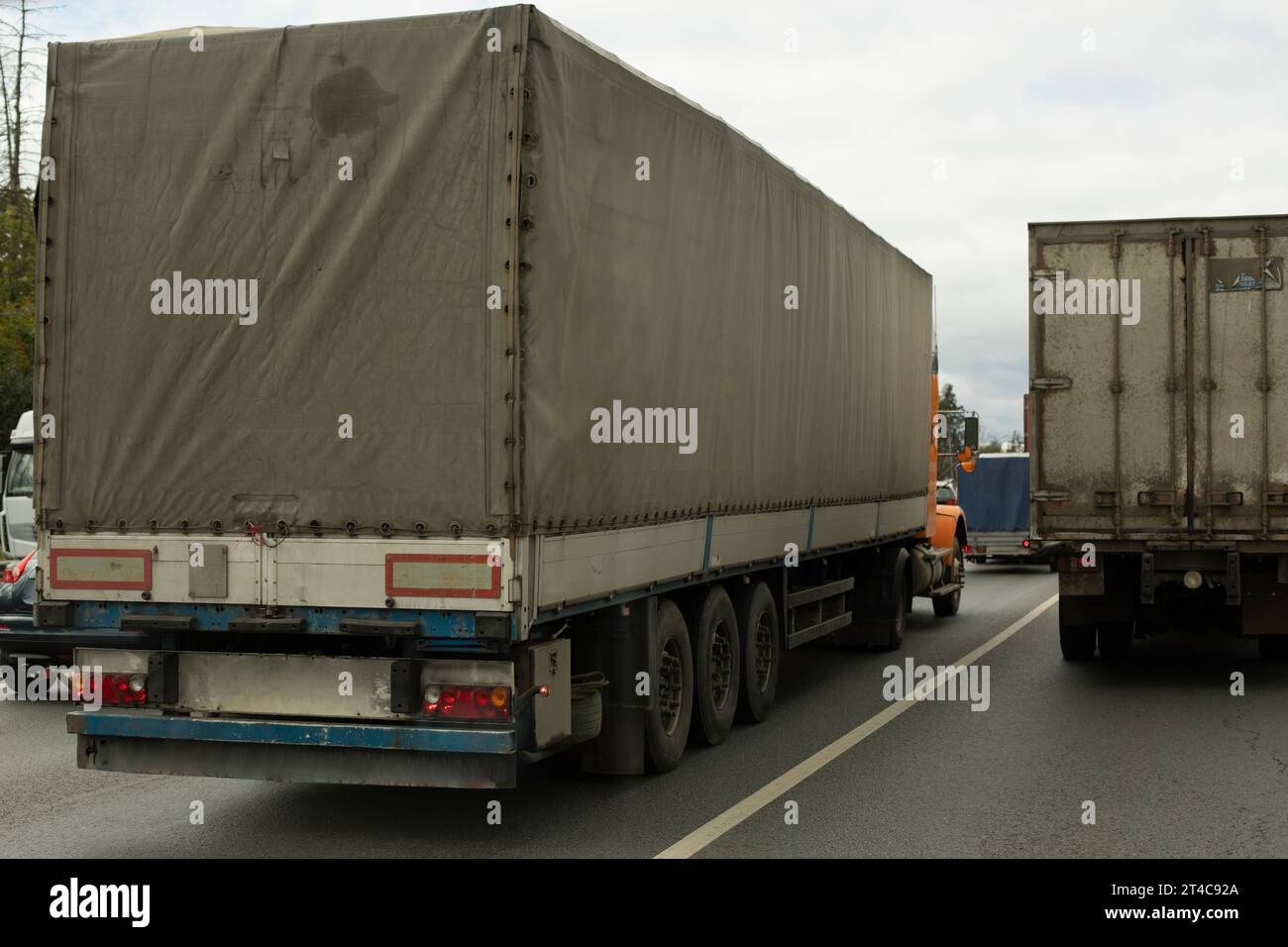 White tractor trailer truck driving highway hi-res stock photography ...