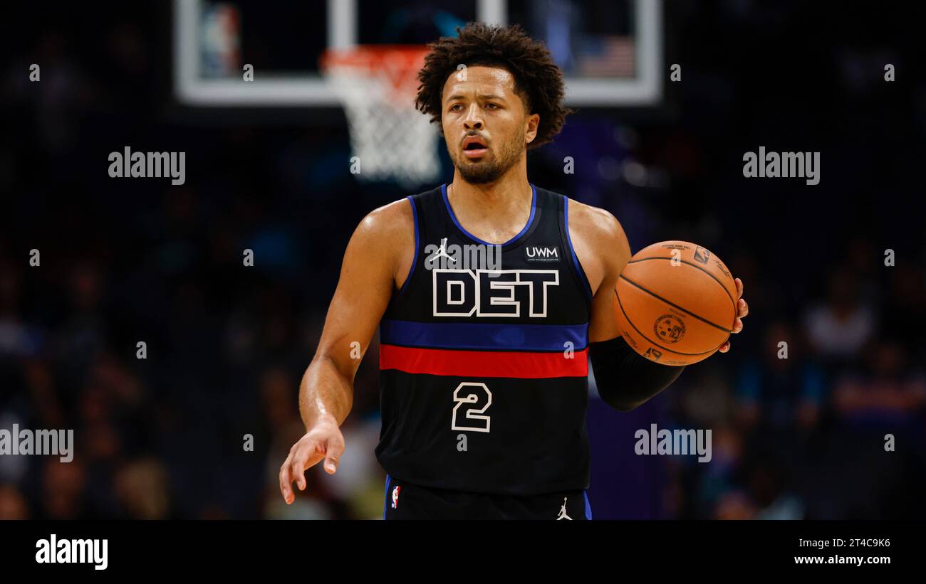 Detroit Pistons guard Cade Cunningham brings the ball up court during ...