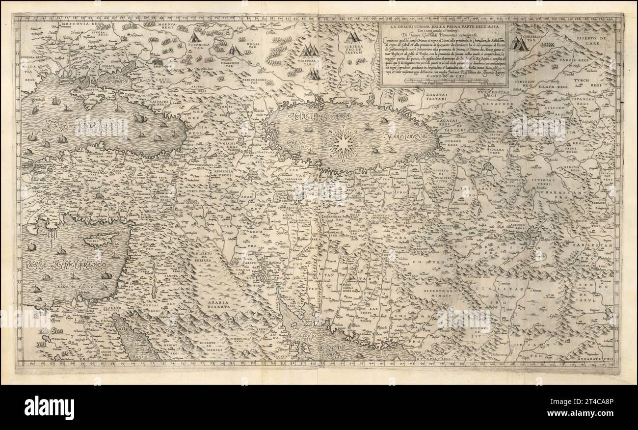 1561 map - The Description of the First Part of Asia Stock Photo - Alamy