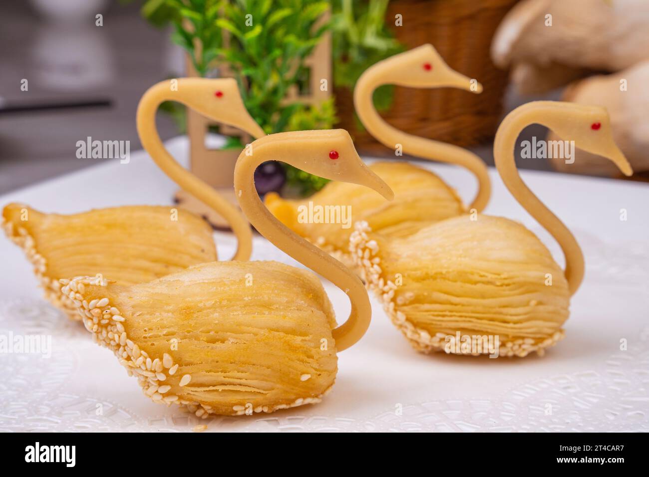 dim sum - Crispy Durian Puff Pastry Swan Shape Stock Photo - Alamy
