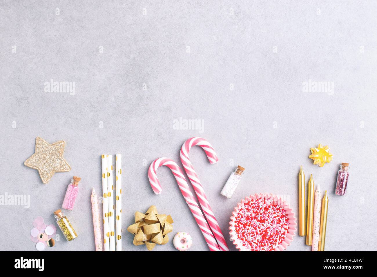 Happy birthday background with cute holiday decor on grey stone ...