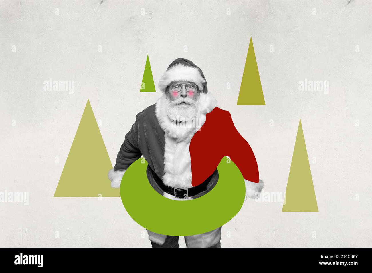 Photo collage artwork of impressed funky santa enjoying christmas ...
