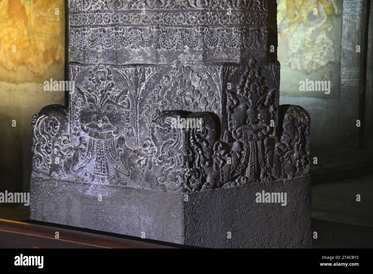 Cave No. 1. Pillar in the Main Hall showing Kirtimukha. Ajanta Caves ...
