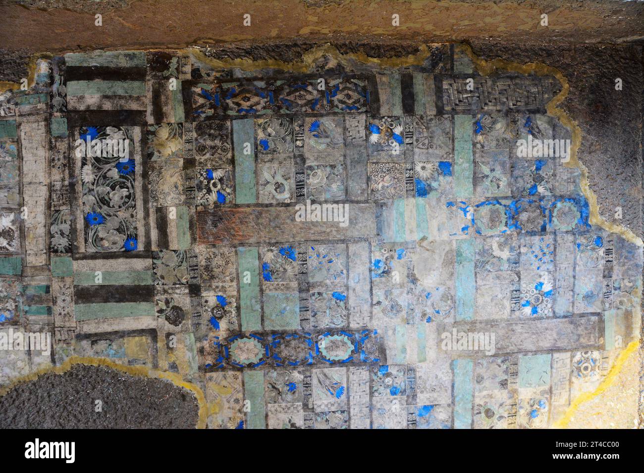 Cave No. 1. Ceiling painting with geometric pattern and use of Blue ...