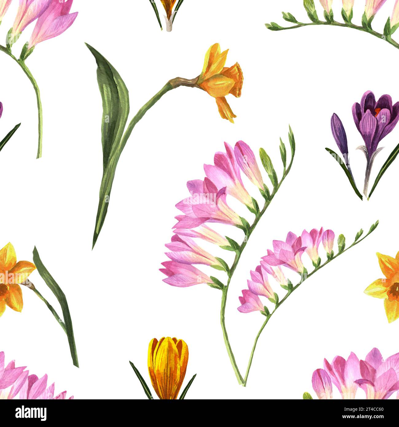 Seamless pattern of spring flowers hand drawn in watercolor. Floral ...