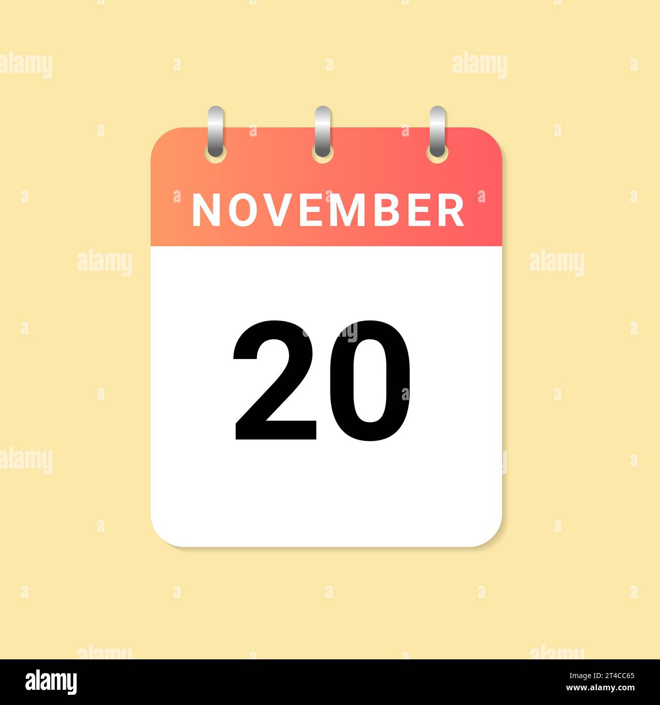 Daily calendar 20th of November month on white paper note. vector Stock ...