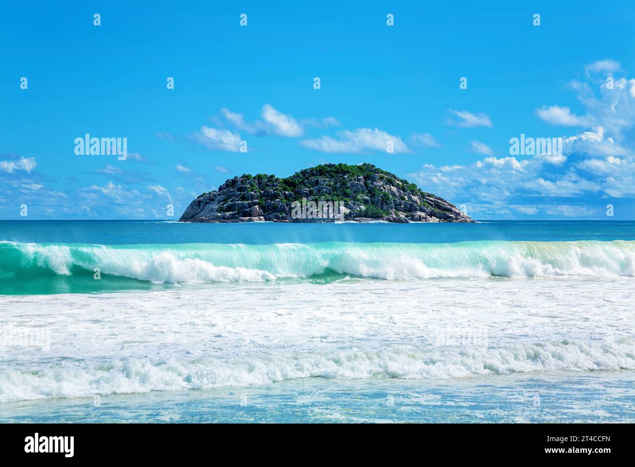 Island Île Aux Vaches seen from Grand Anse Beach Stock Photo - Alamy