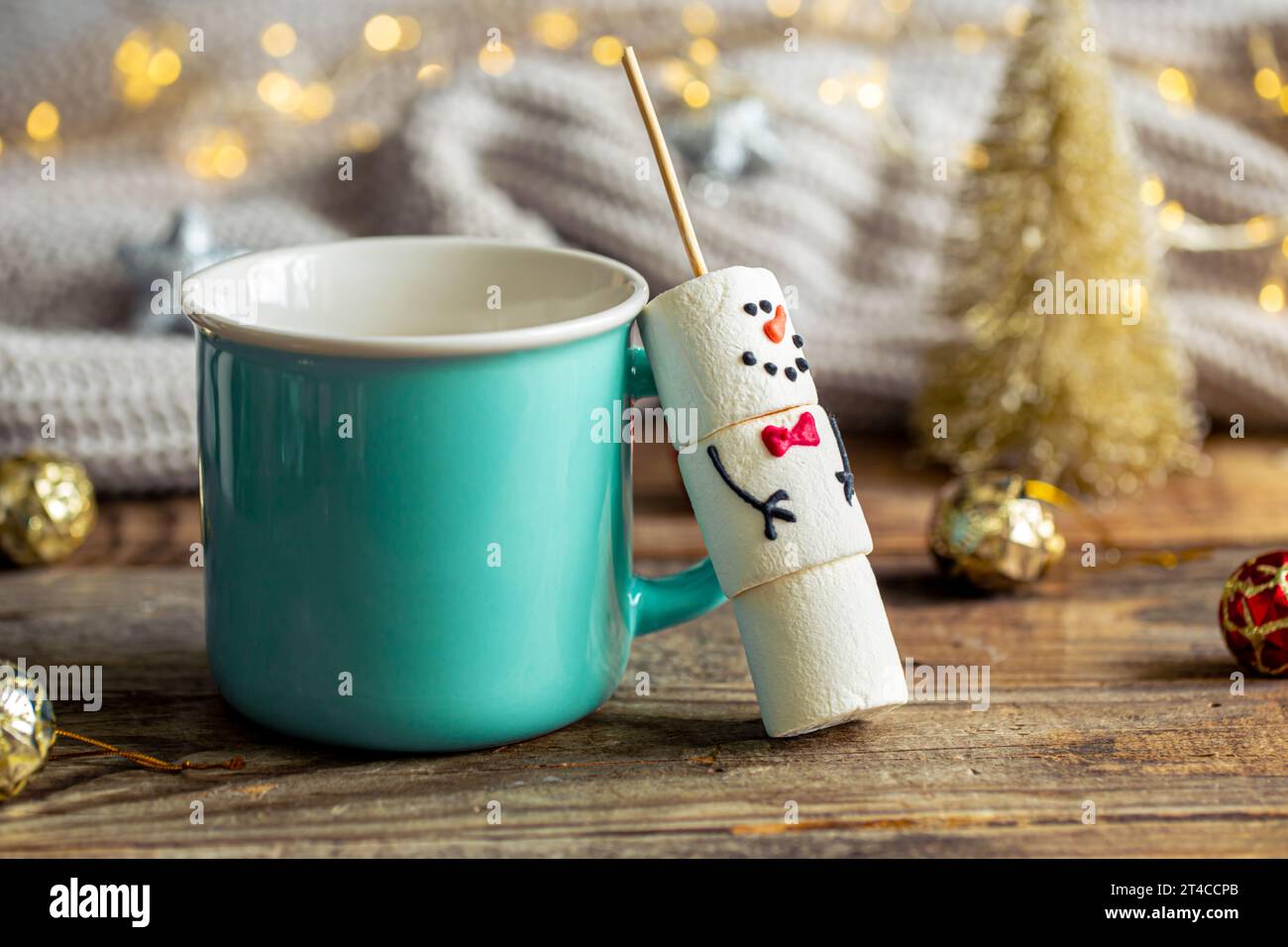 Happy funny marshmallow snowman, Merry Christmas card concept Stock ...