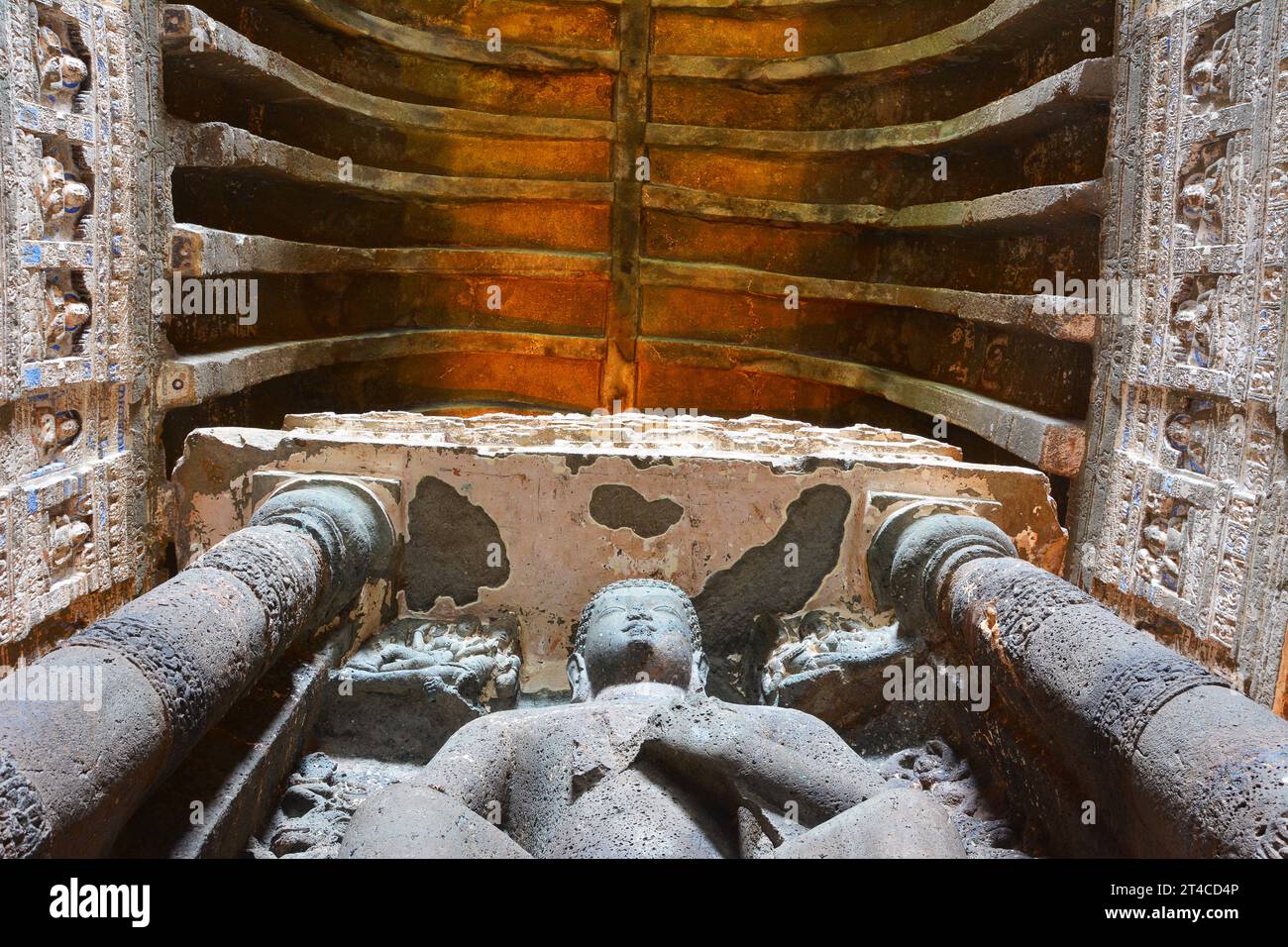 Cave No. 26. Cat's eye view showing portion of Buddha image and stone ...