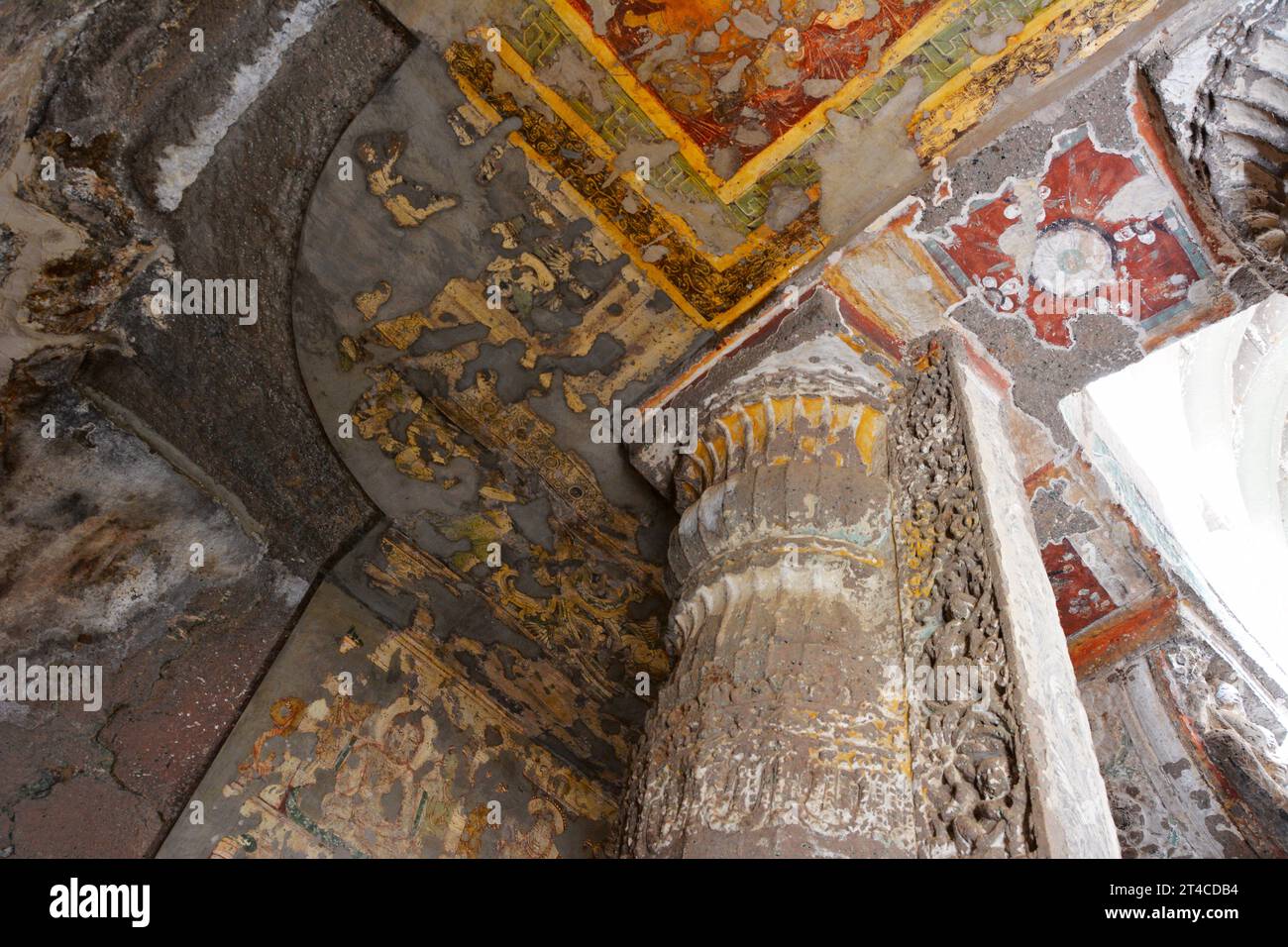 Cave No. 19. Portion of ceiling in left aisle showing paintings in ...