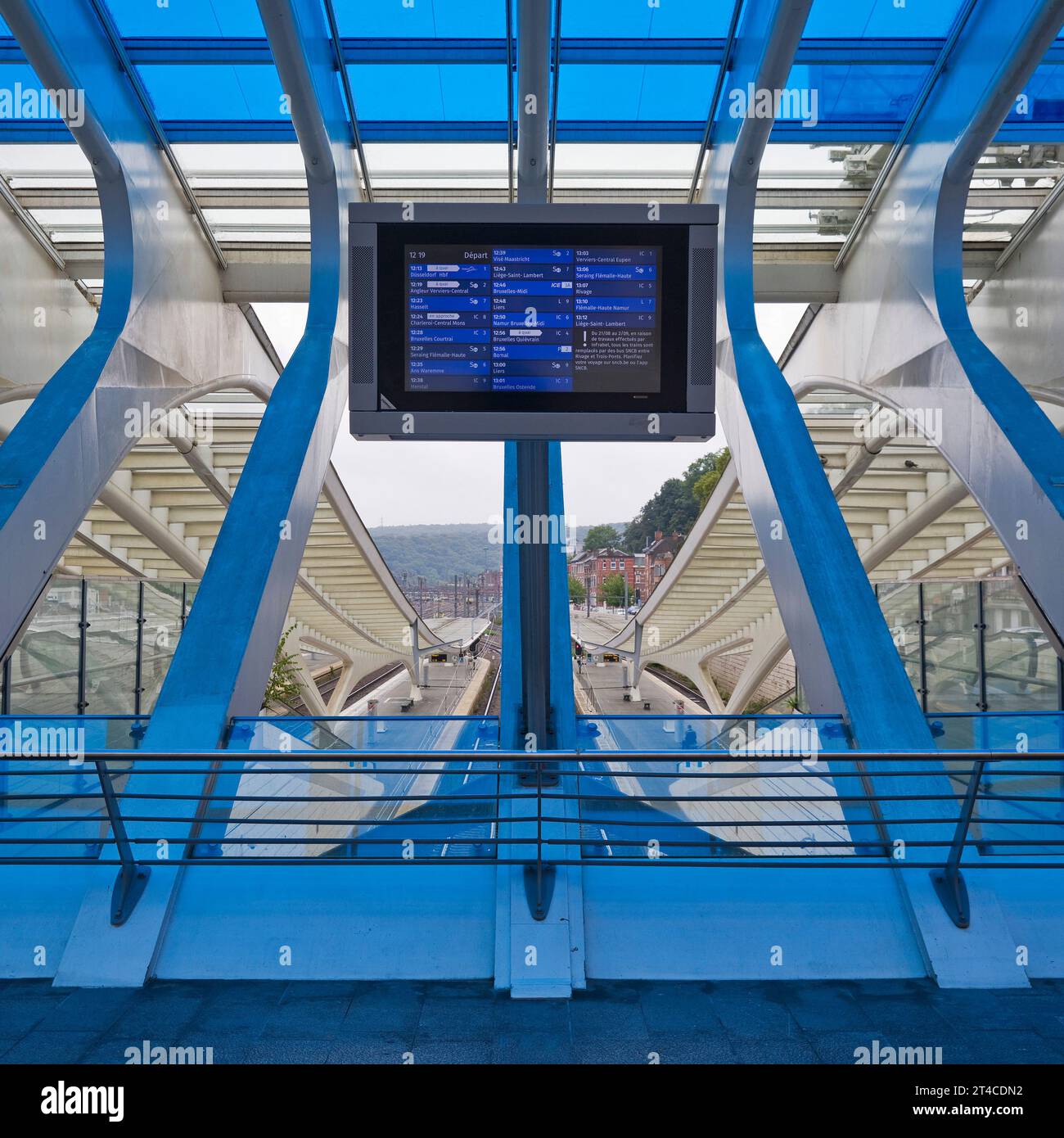 Liege-Guillemins station in modern industrial style, monitor in the ...