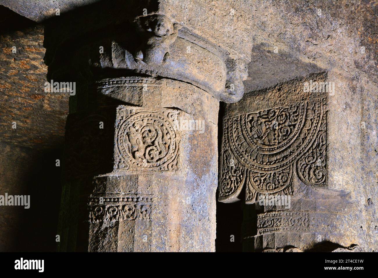 Ghatotkacha Vihara - Pillar and pilaster showing highly ornamented ...