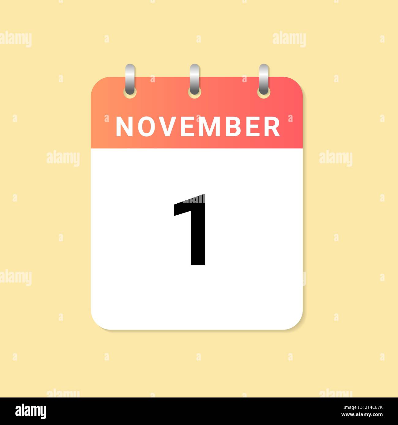 Daily calendar 1st of November month on white paper note. vector Stock ...