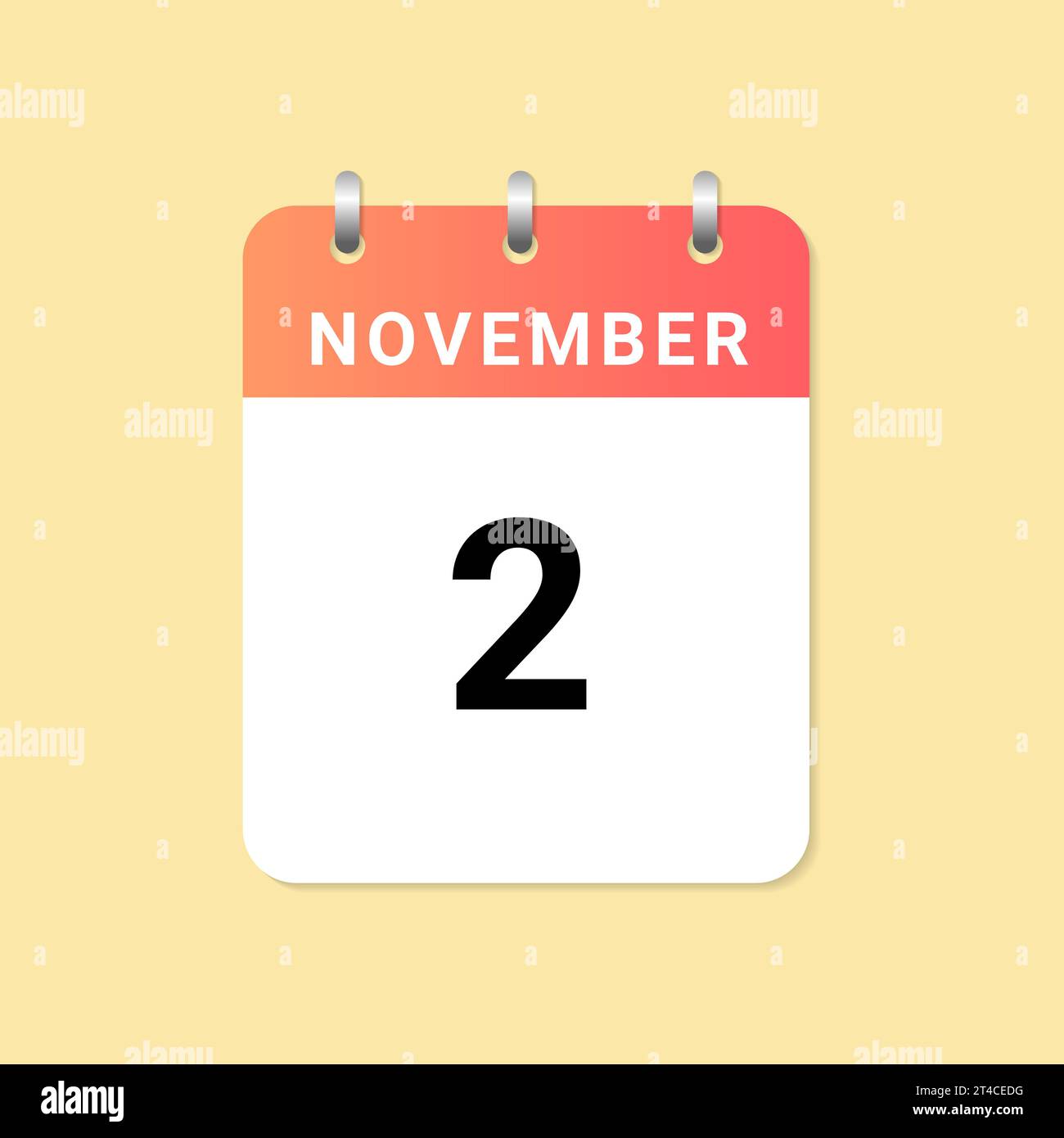 Daily calendar 2nd of November month on white paper note. vector Stock ...