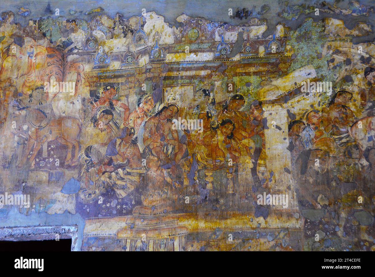 Cave No. 1. Mahjanaka Jataka: King Mahakanaka, now distracted by all ...