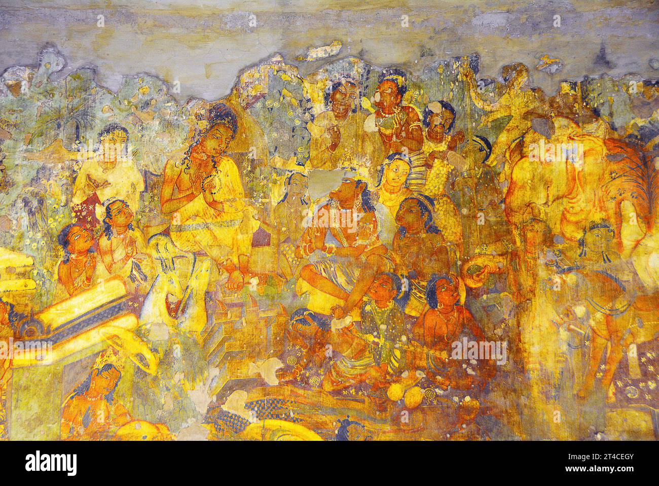 Cave No. 1. Mahajanaka Jataka, The central portion of the picture shows ...