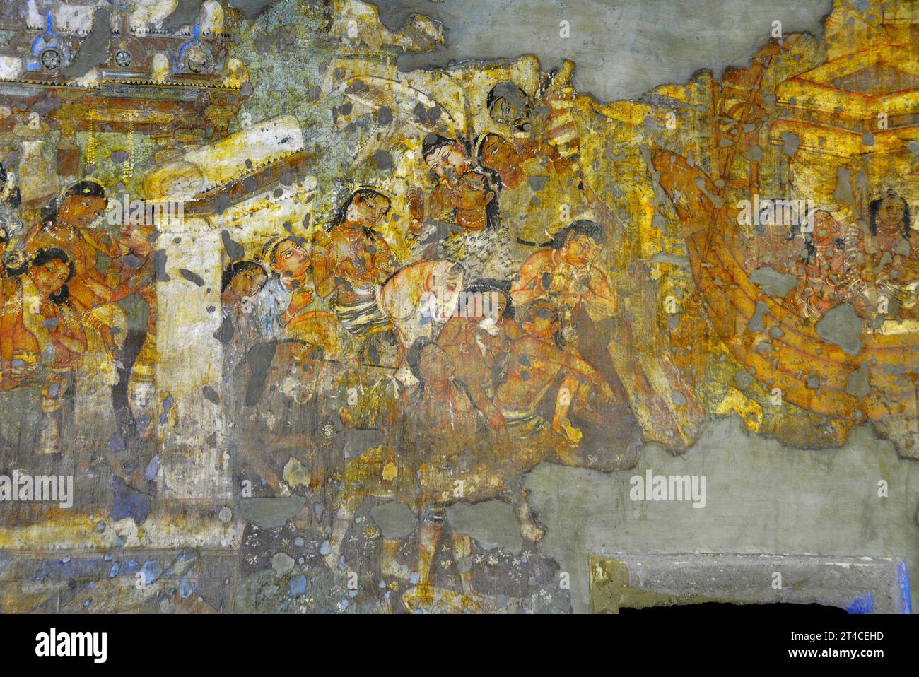 Cave No. 1. Mahajanaka jataka: Final departure of king Mahajanaka ...