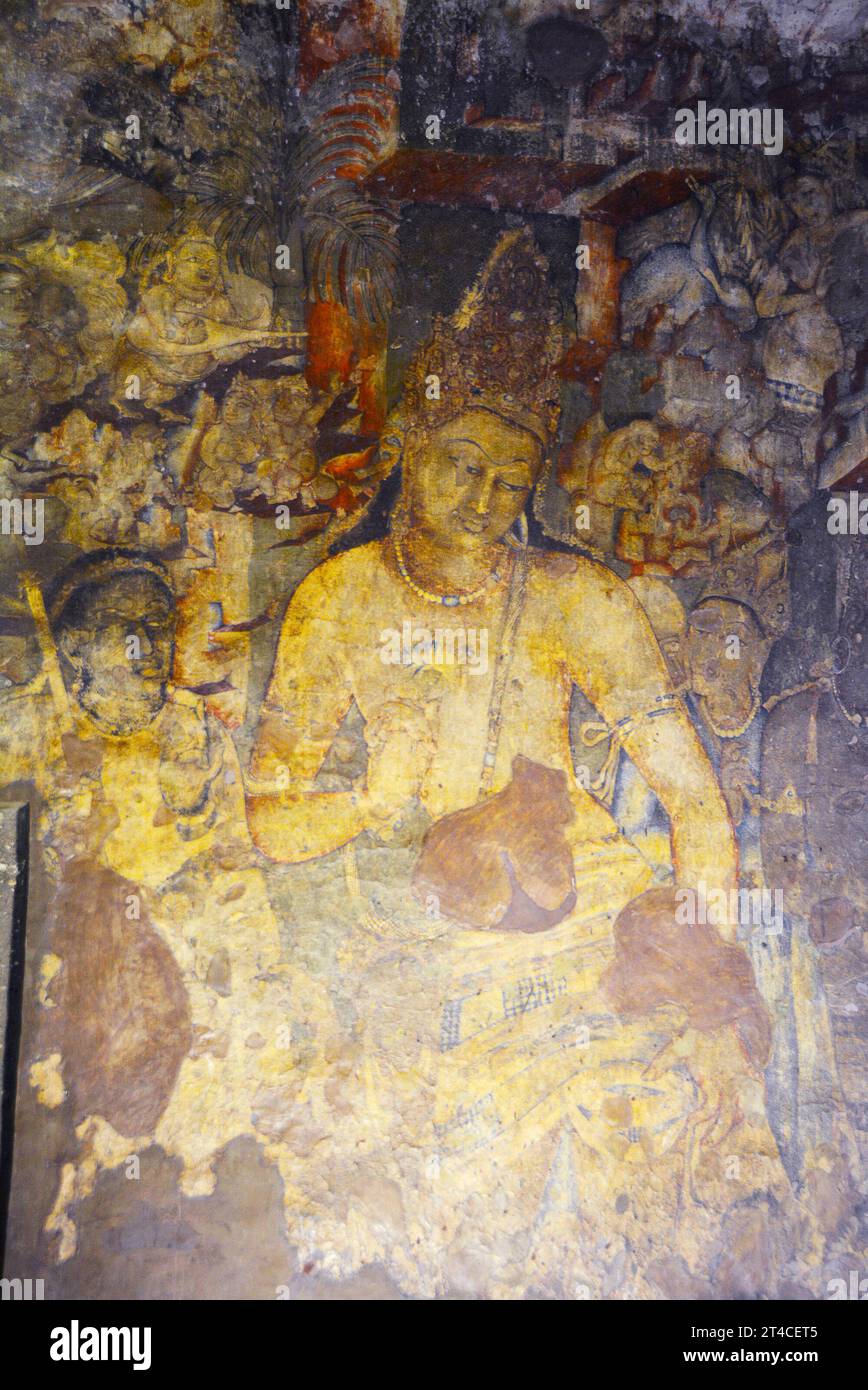 Cave No. 1. Gentle figure of the Bodhisattva Padmapani towards the left ...