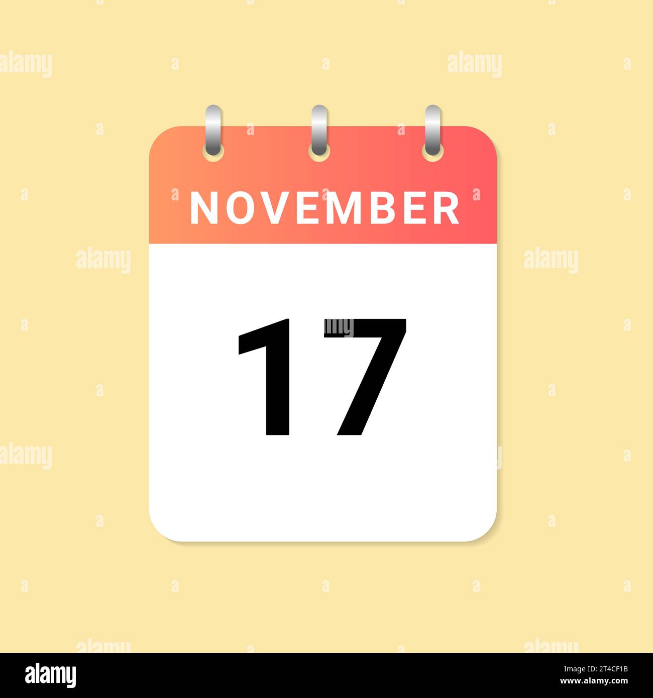 Daily calendar 17th of November month on white paper note. vector Stock ...