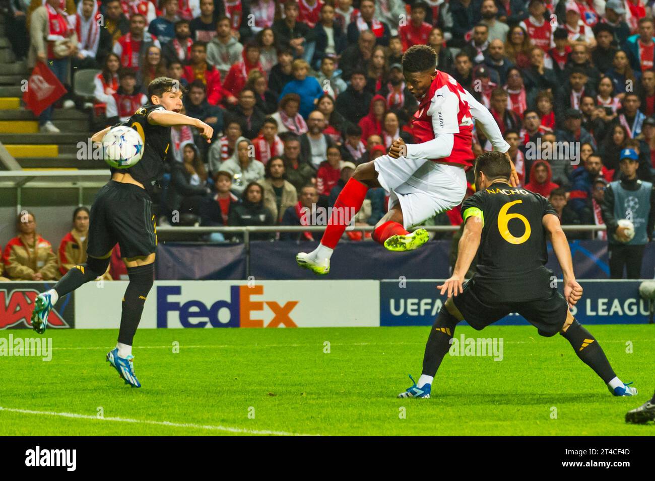 Simon Banza heading the ball during the UEFA Champions League 2023/2024 ...