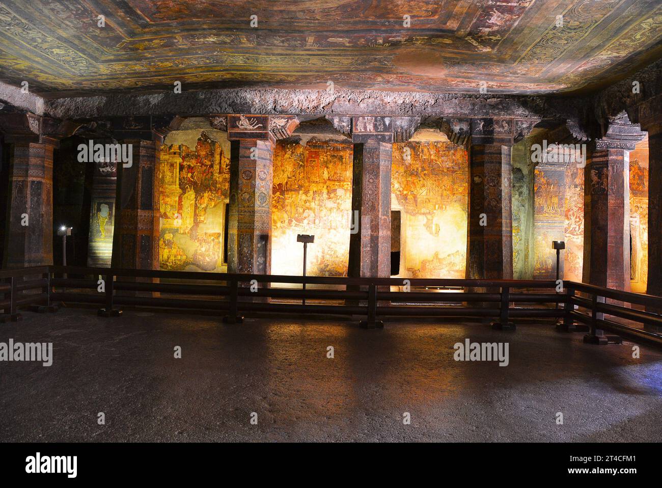 Cave No 17. Interior view showing main hall and painted left wall ...