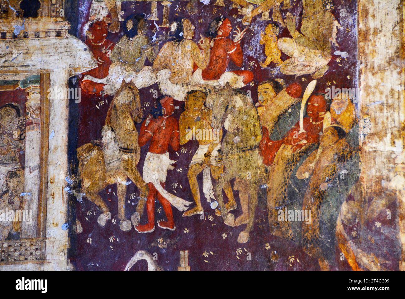 Cave No 17. Simhala Jataka: Panel showing the story of the flying horse ...