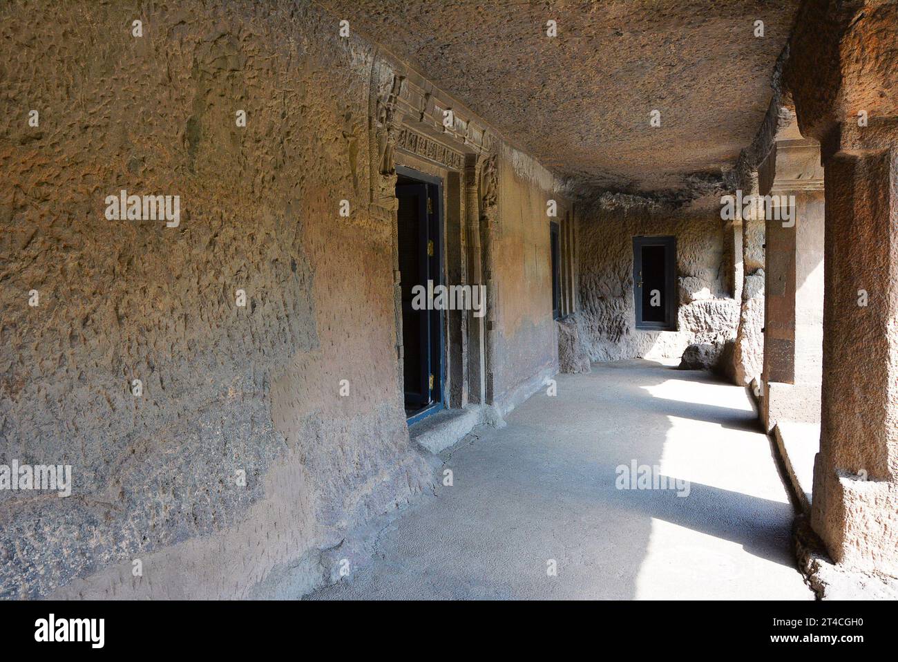 Cave No 5. General-View of pillared porch. Ajanta Caves, Aurangabad ...