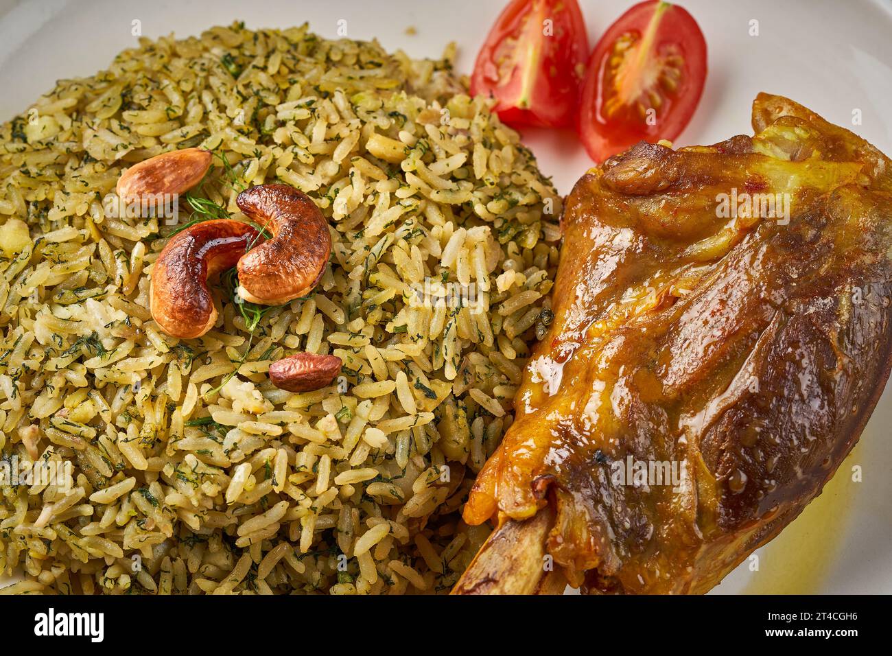 Rice cooked Iraqi style with lamb and nuts Stock Photo - Alamy