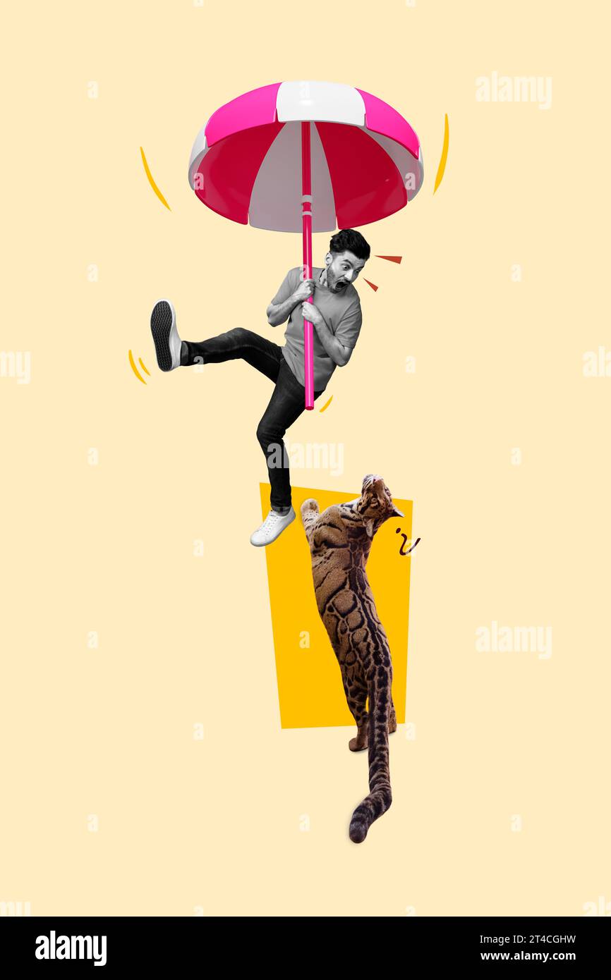 Vertical collage picture of terrified black white colors guy hold ...