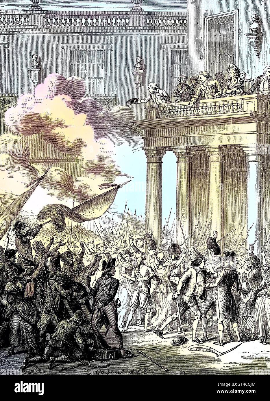 6. Oktober 1789, Ludwig XIV, Marie Antoinette und die königlichen Kinder auf dem Balkon des ...