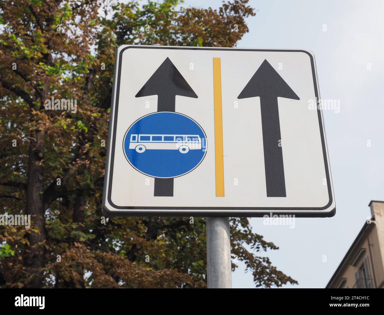 parallel traffic lines one of which is reserved for bus sign Stock ...