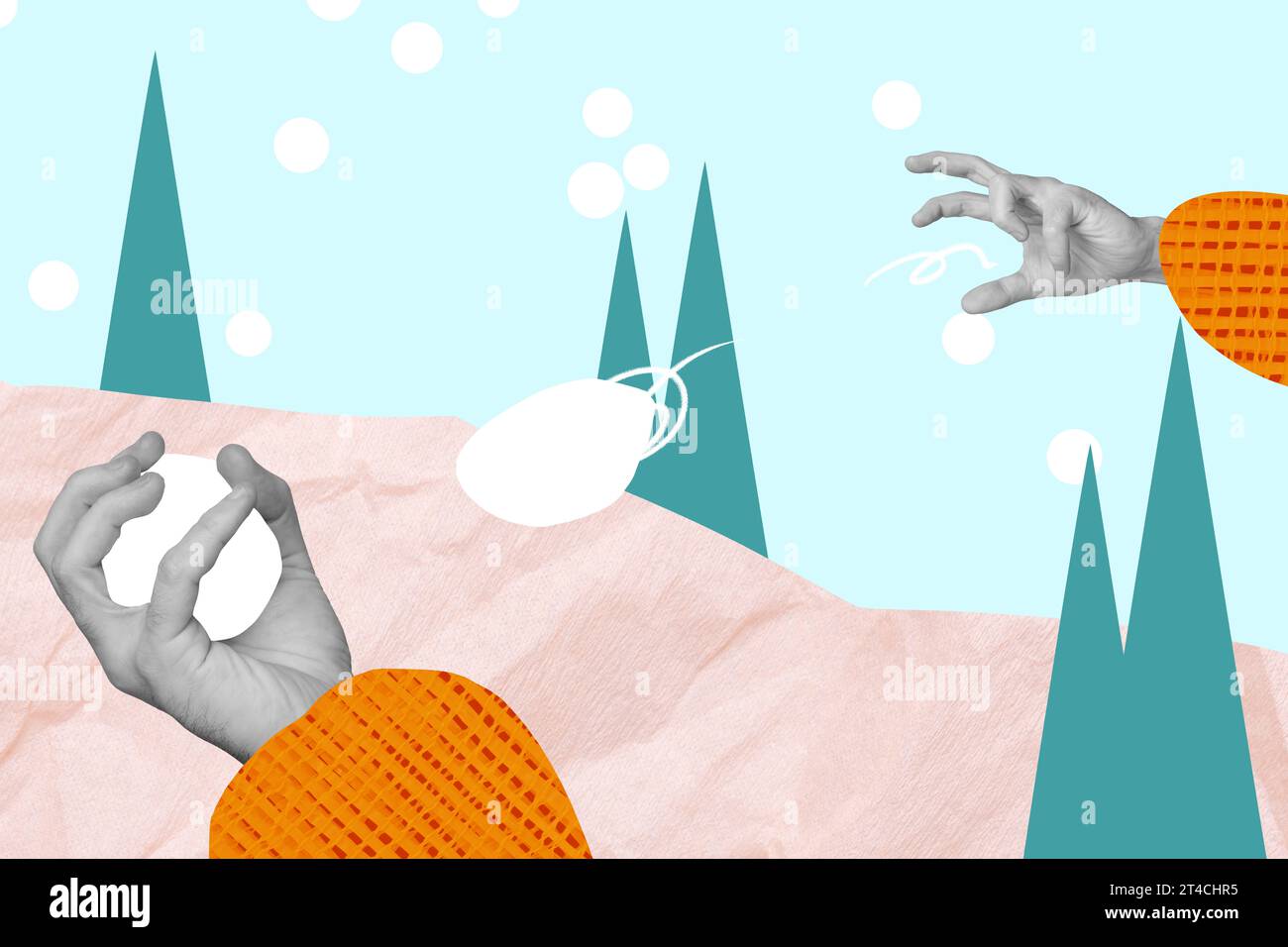 Collage graphics picture of arms hands playing snowballs enjoying ...