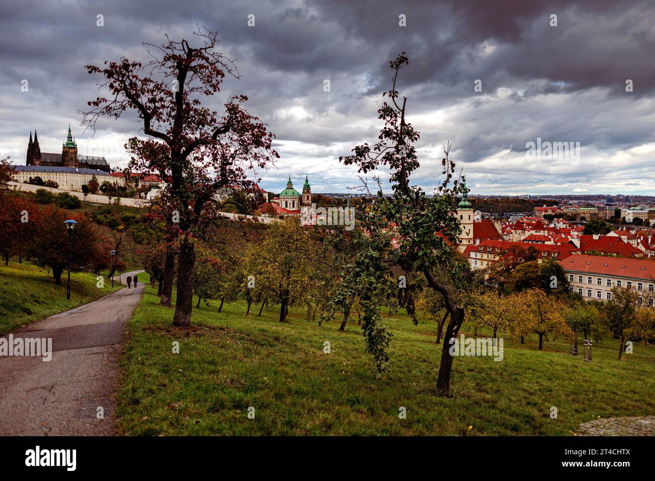View from the Petrin Gardens, located on the Petrin Hill near Prague ...