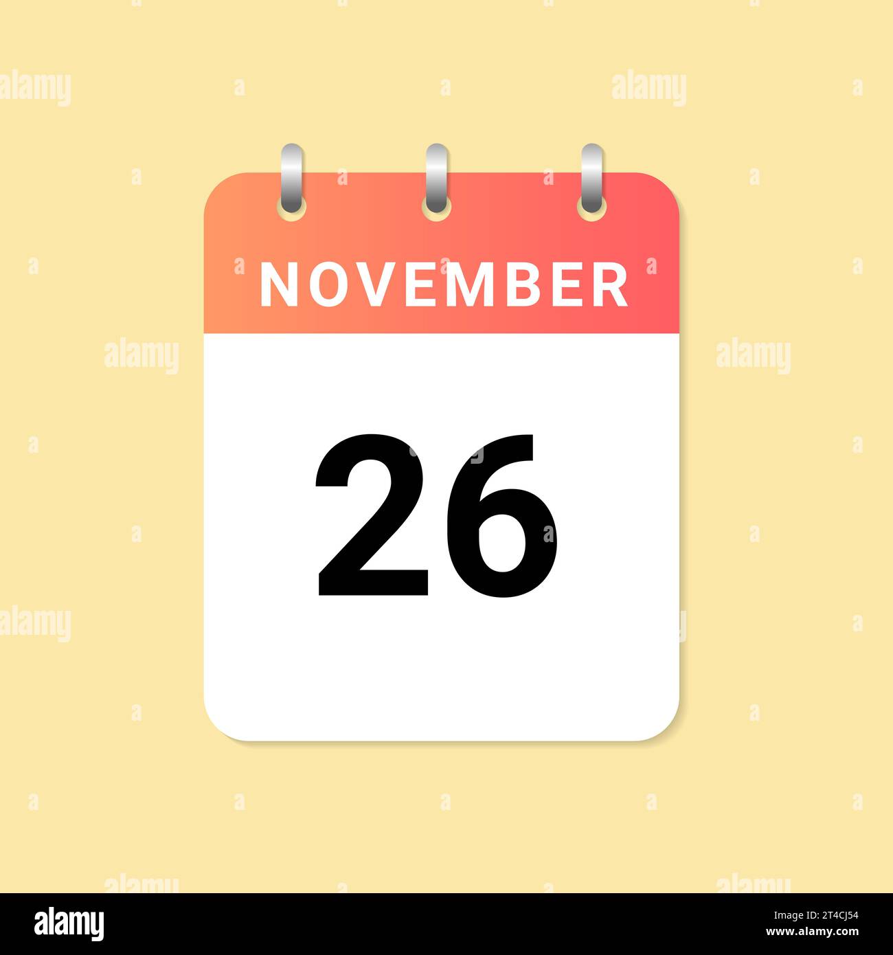 Daily calendar 26th of November month on white paper note. vector Stock ...