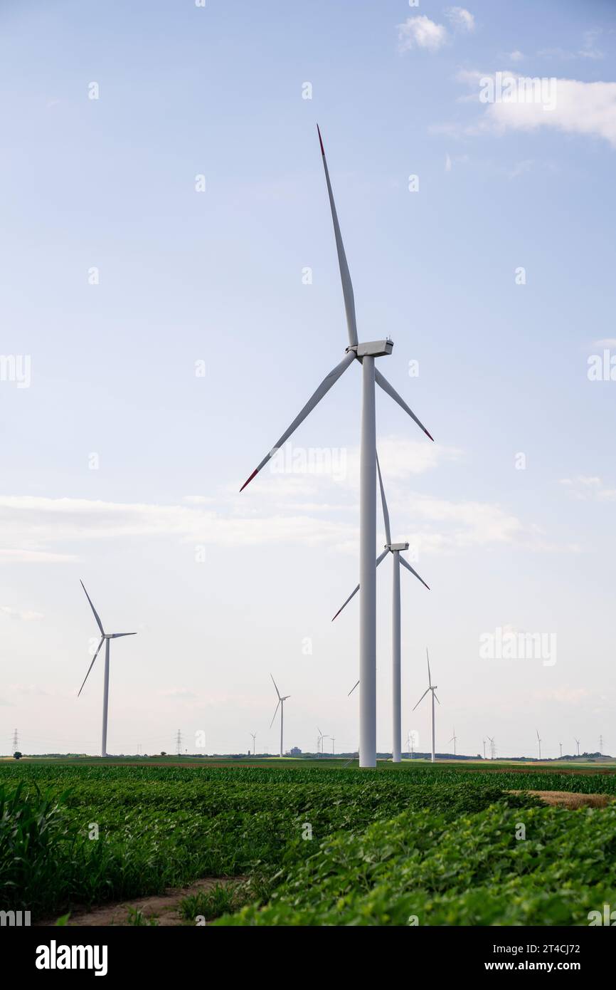 Agricultural field with wind turbines Stock Photo - Alamy