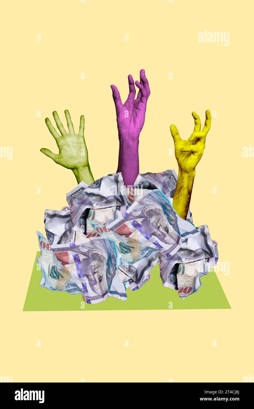 Vertical collage image of zombie people arms stick pile stack crumpled ...
